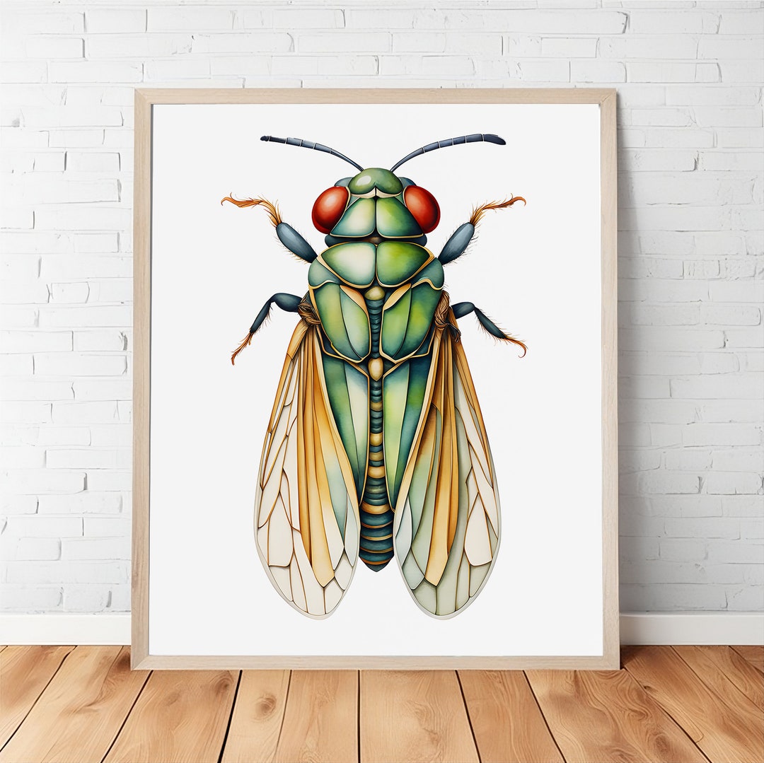 Cicada Serenity: Colorful Watercolor Portrait, Nature Bug Art Print ...