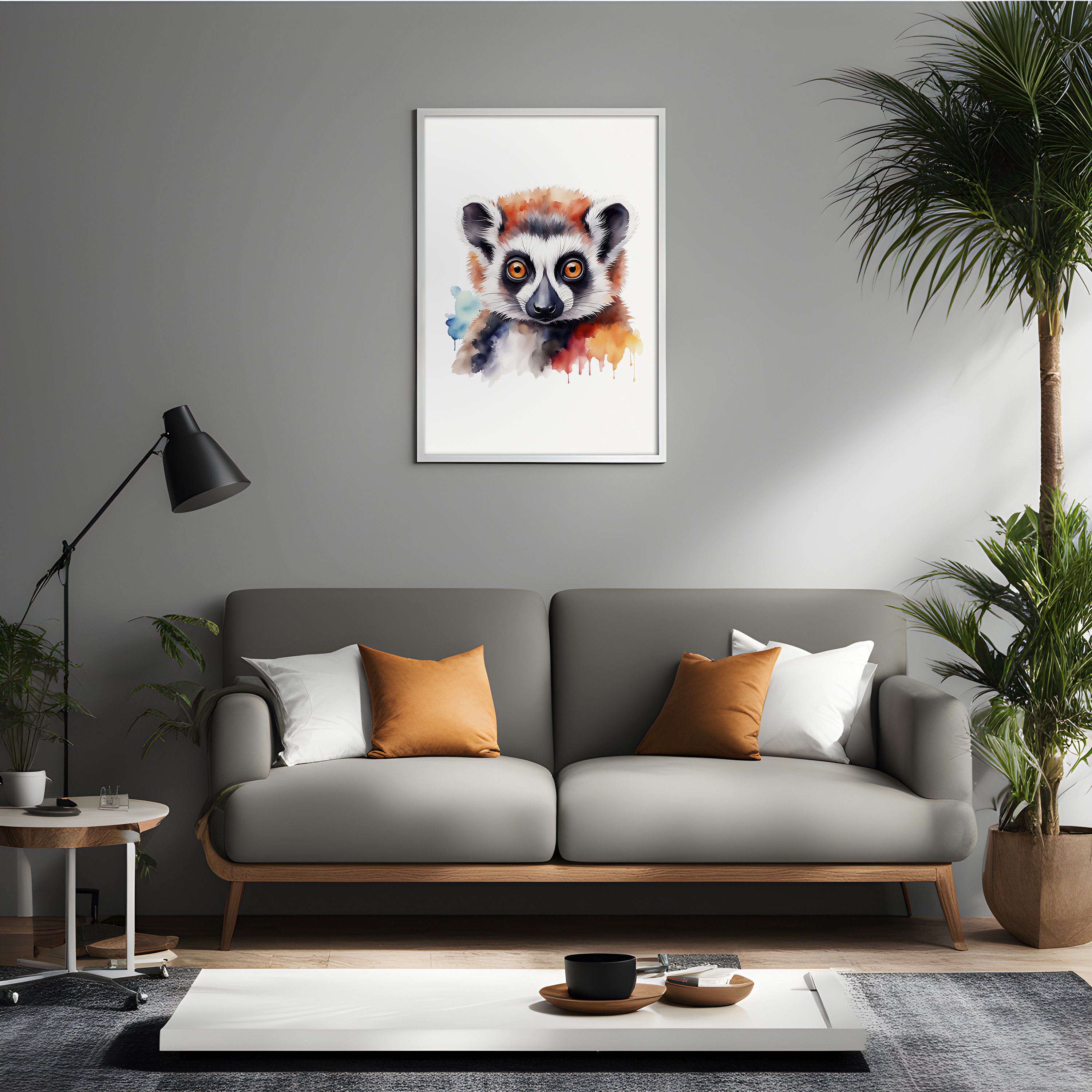 Colorful Watercolor Lemur Portrait: Unique Digital Print, Instant ...