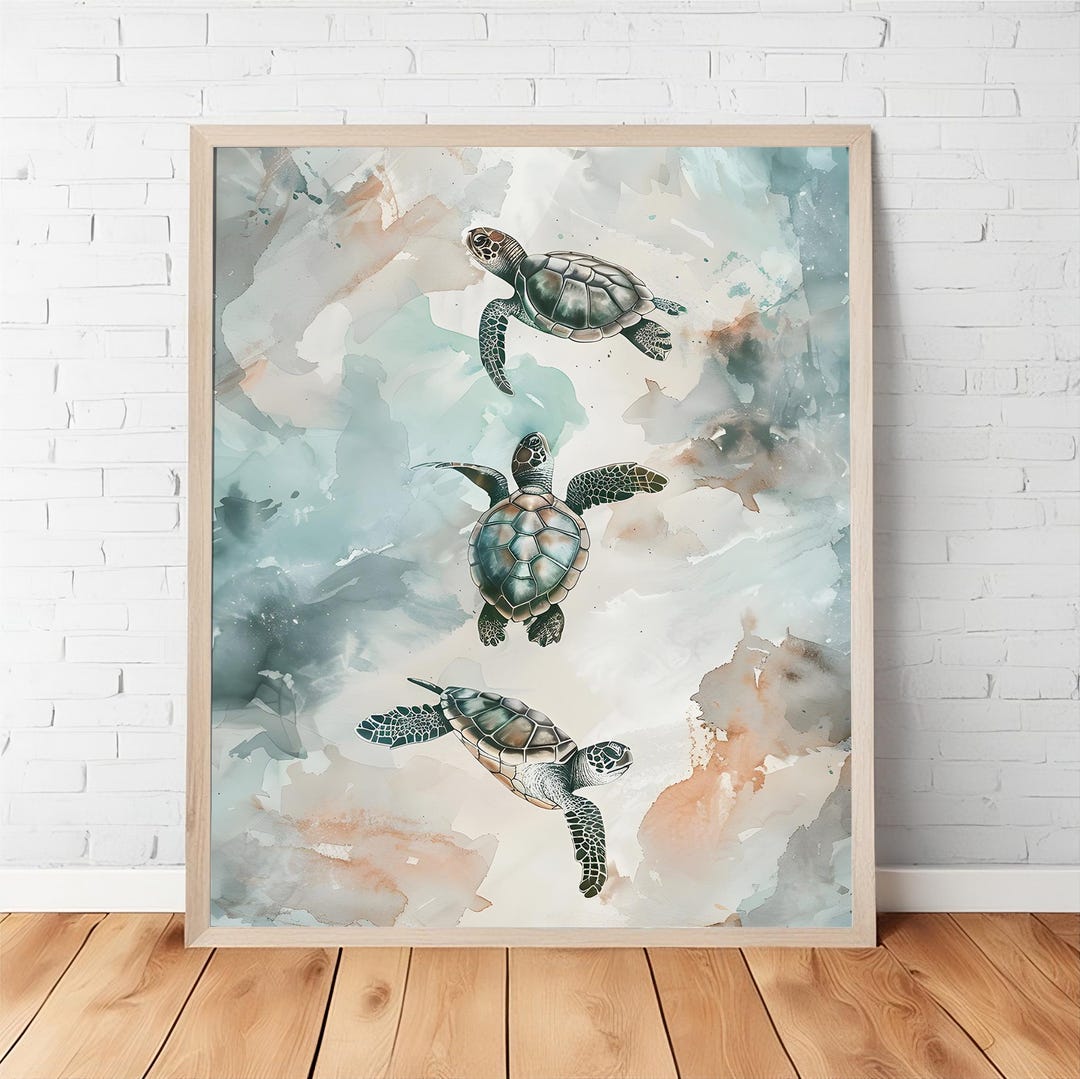 Watercolor Sea Turtle Wall Art Print, Coastal Ocean Animal Decor, Beach ...
