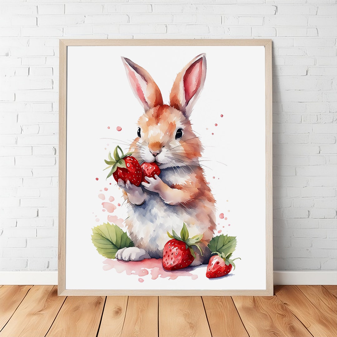Strawberry Snacking Bunny: Whimsical Wall Art & Cozy Apparel Design ...