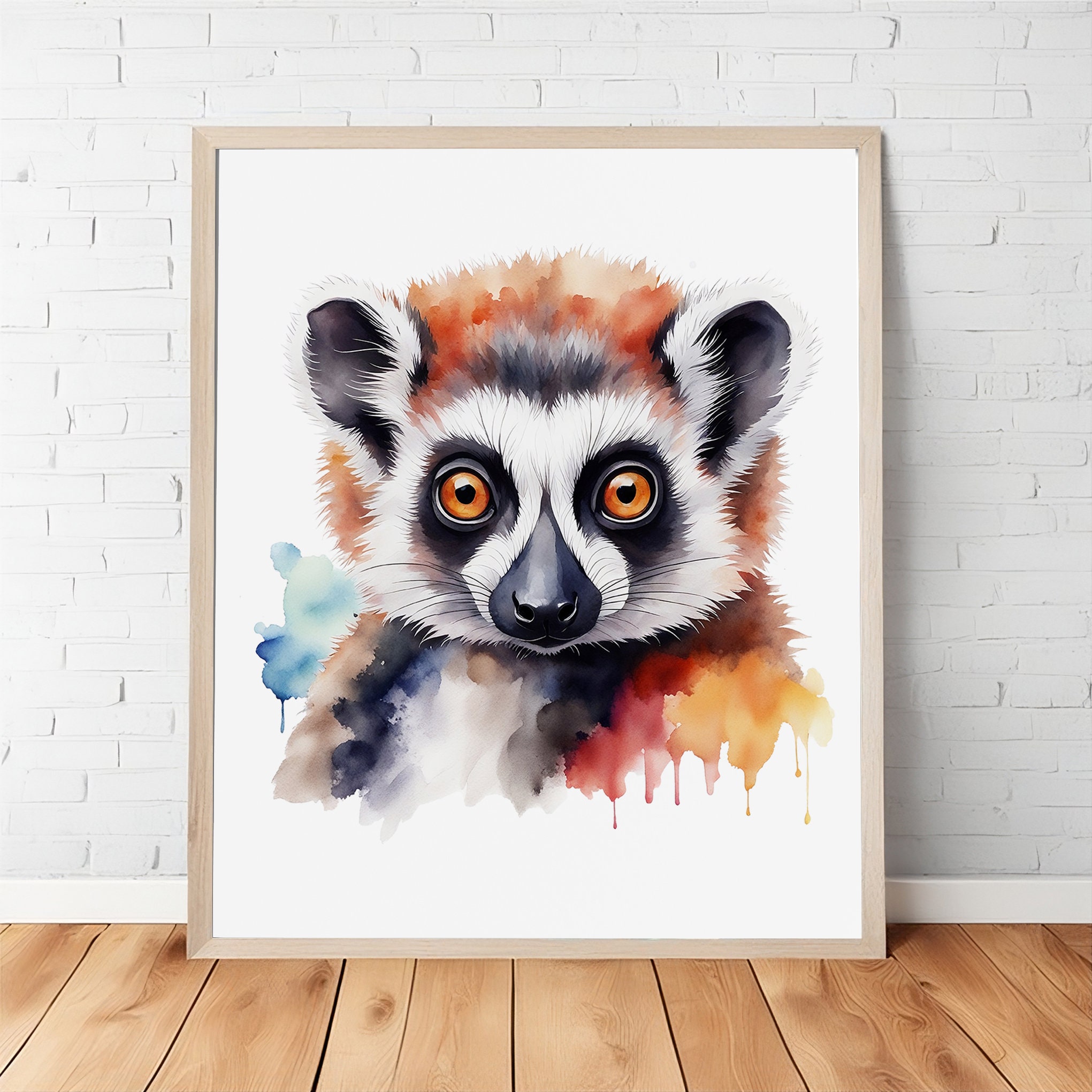 Colorful Watercolor Lemur Portrait: Unique Digital Print, Instant ...