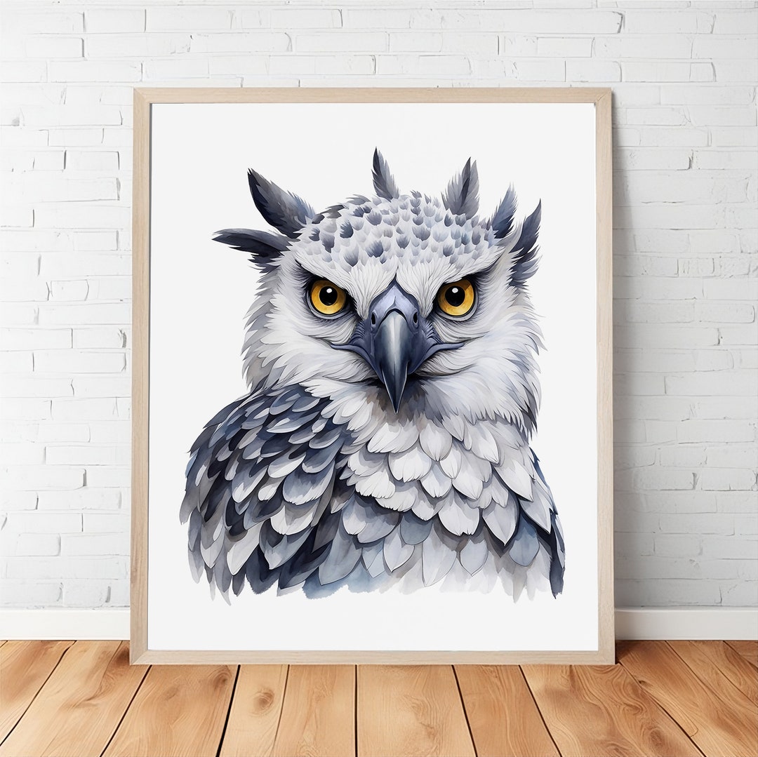 Colorful Watercolor Harpy Eagle Portrait: Digital Printable, Whimsical ...