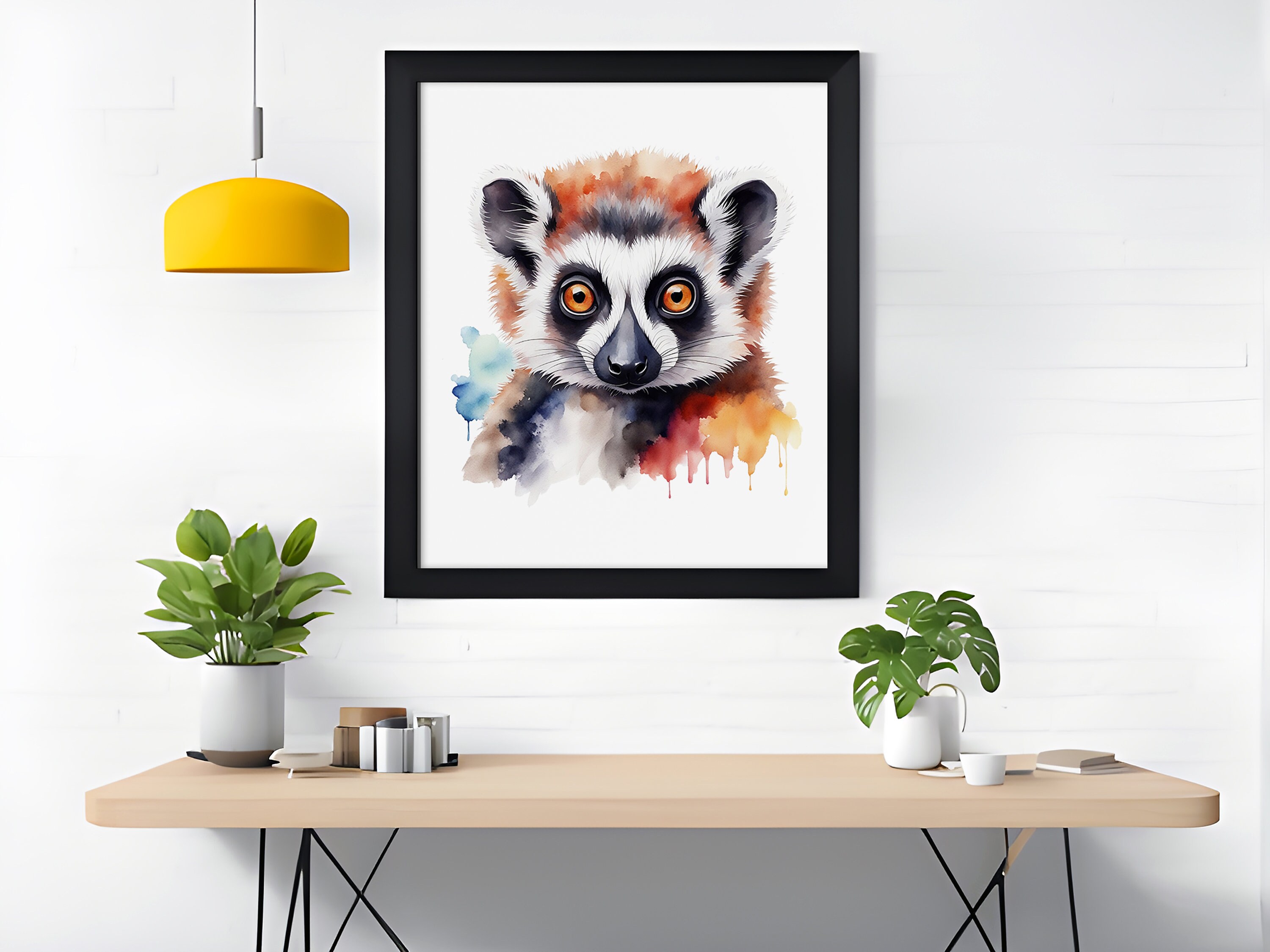 Colorful Watercolor Lemur Portrait: Unique Digital Print, Instant ...