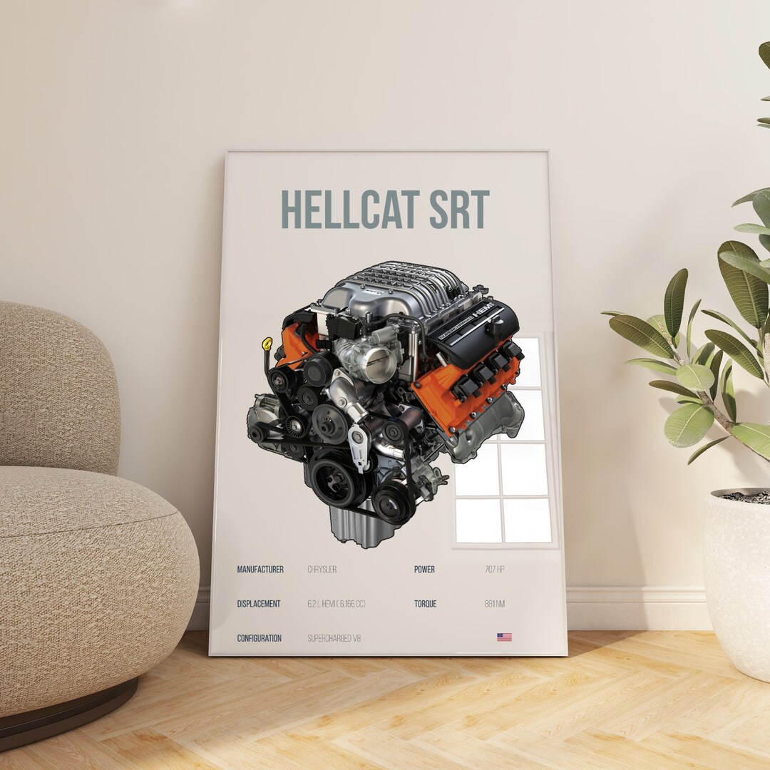 Hellcat SRT Poster Digital Download Car Engine Print Car Poster Home Decor Garage Decor Dodge ...