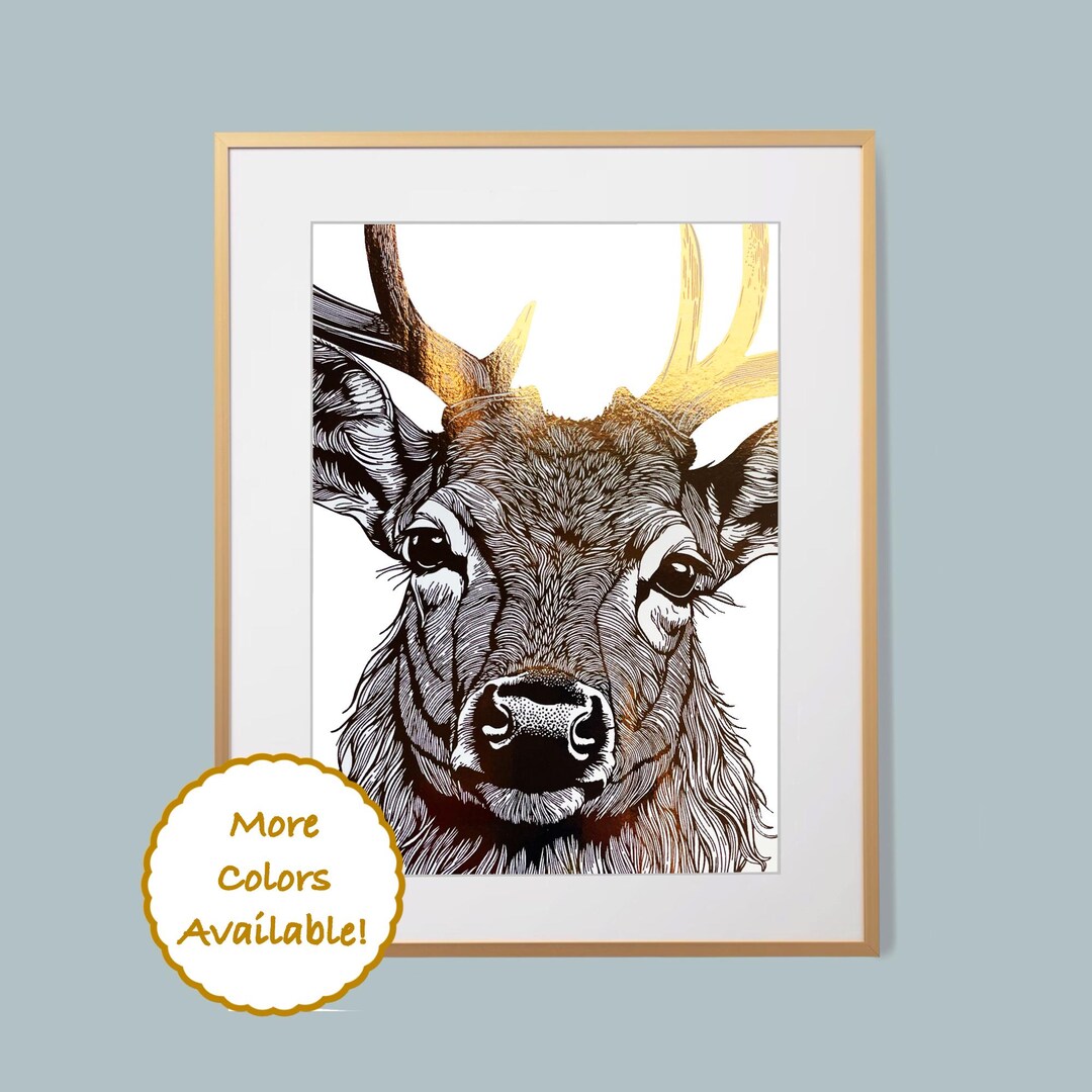 Hand Drawn Iridescent Copper White-tailed Deer Line Art Foil Print - Etsy