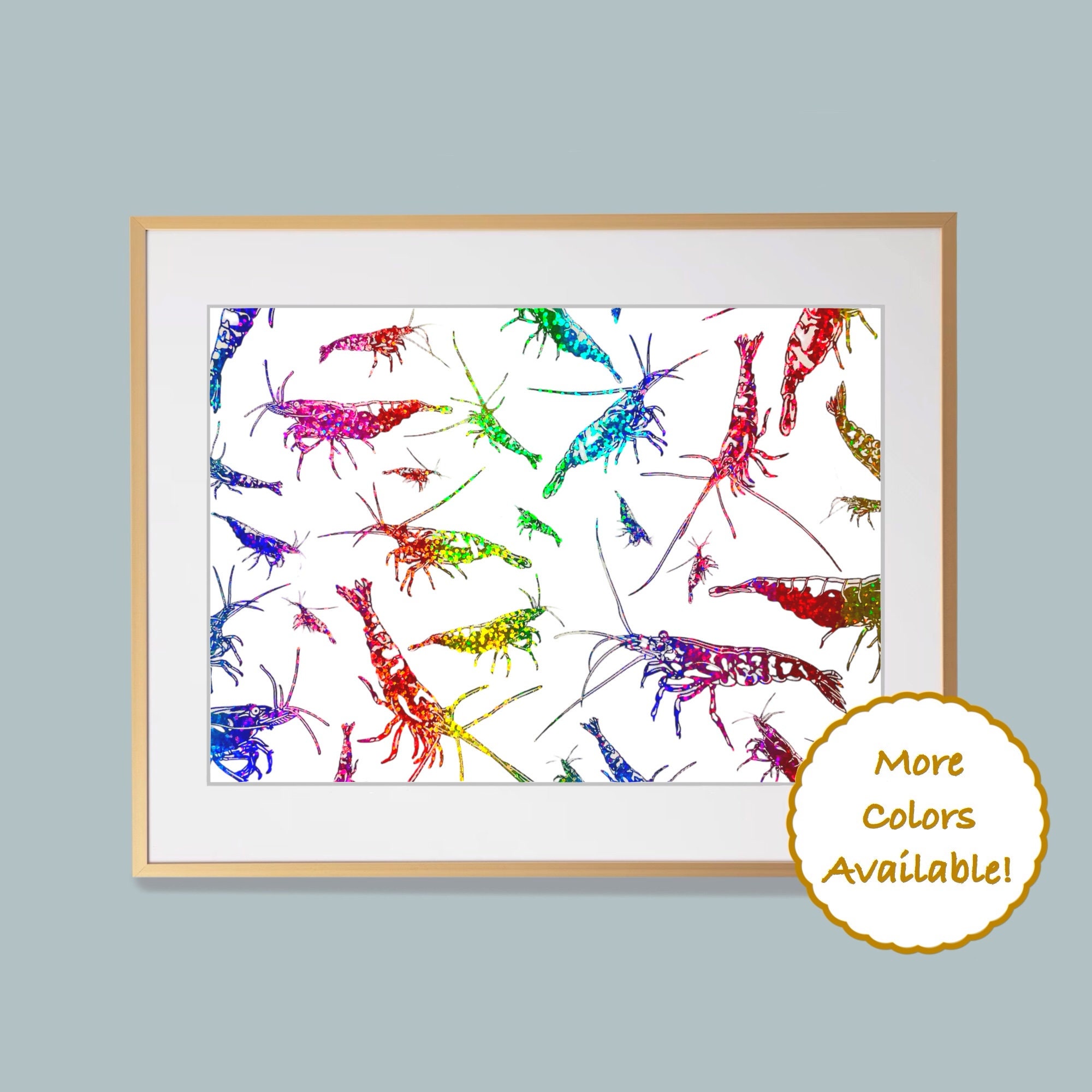 Hand Drawn Glittery Rainbow Neocaridina Cherry Shrimp Line Art Foil ...