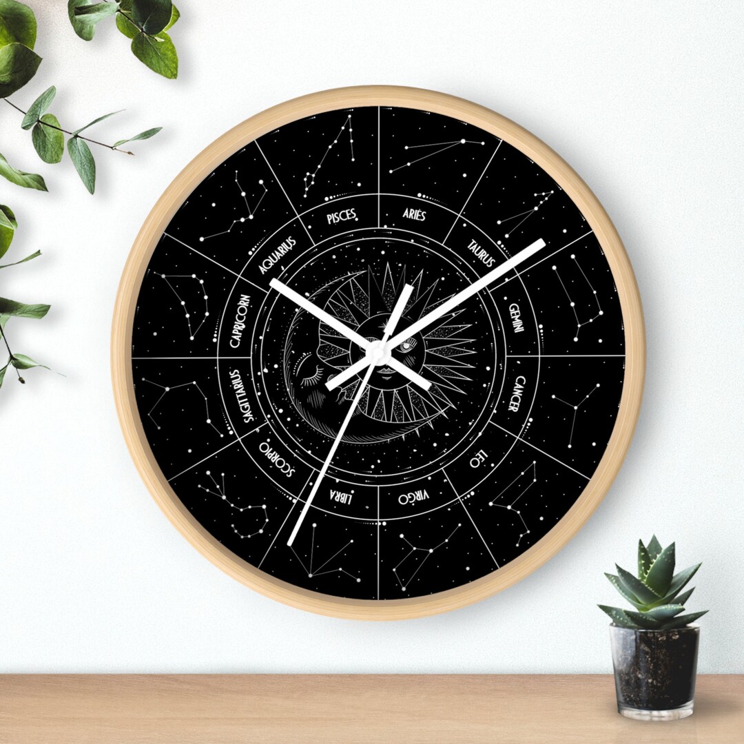 Zodiac Wall Clock, Wood Clock, Kitchen Clock, Zodiac Clock, Zodiac Gift ...