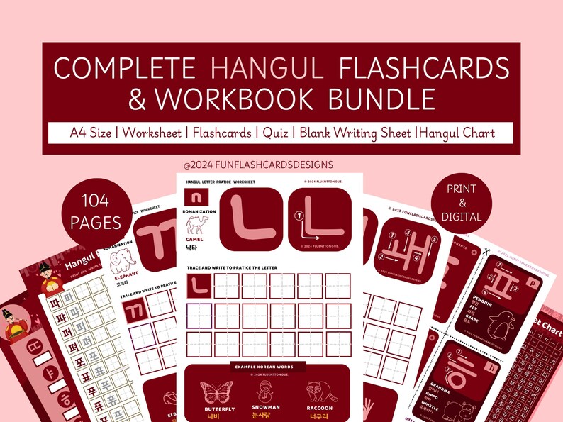 Learn Korean Alphabet Hangul Korean Study Pack Printable Worksheets 150 ...