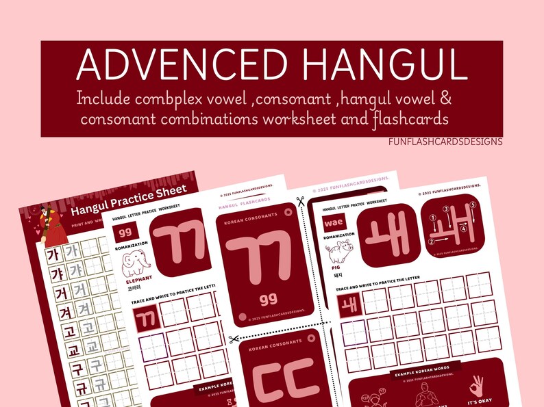 Learn Korean Alphabet Hangul Korean Study Pack Printable Worksheets 150 ...