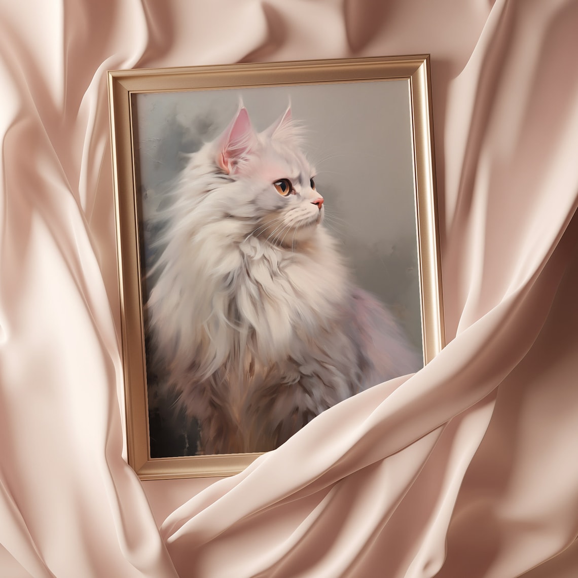 White Cat Profile Portrait Print - Digital Printable Download - Pet ...