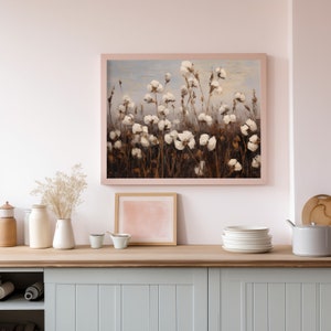 Moody Cotton Field Print Landscape - Landscape Wildflowers Painting ...