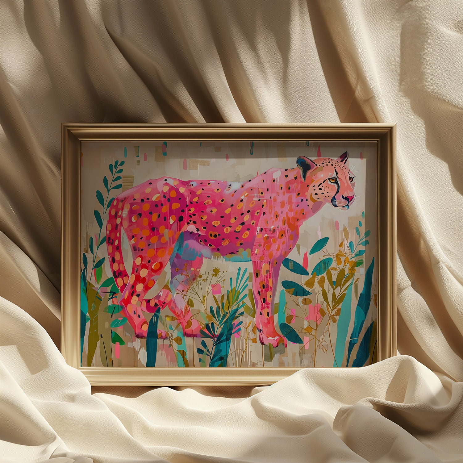 Pink Cheetah Digital Print Modern Abstract Animal Wall Art Leopard ...