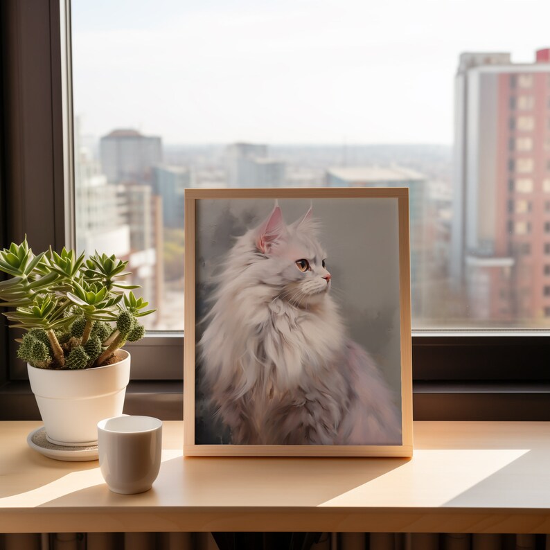 White Cat Profile Portrait Print - Digital Printable Download - Pet ...