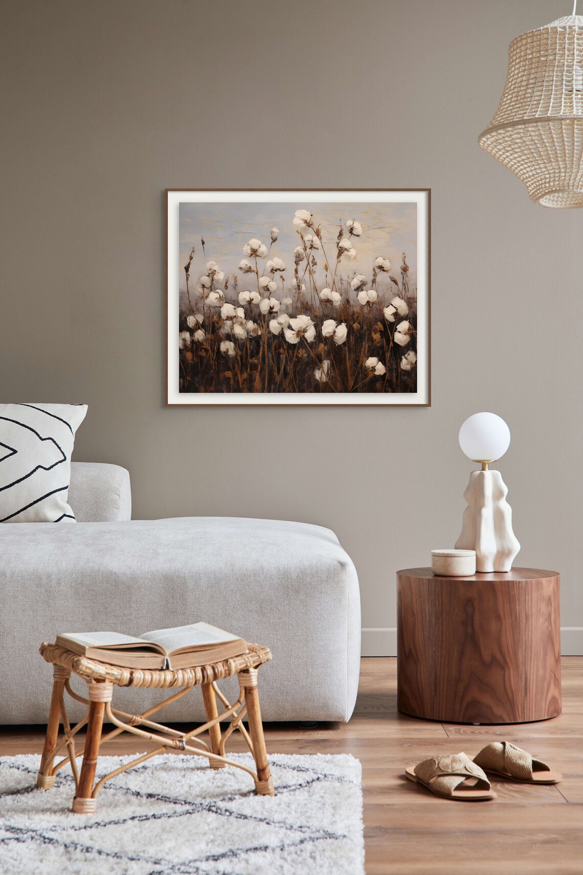 Moody Cotton Field Print Landscape - Landscape Wildflowers Painting ...