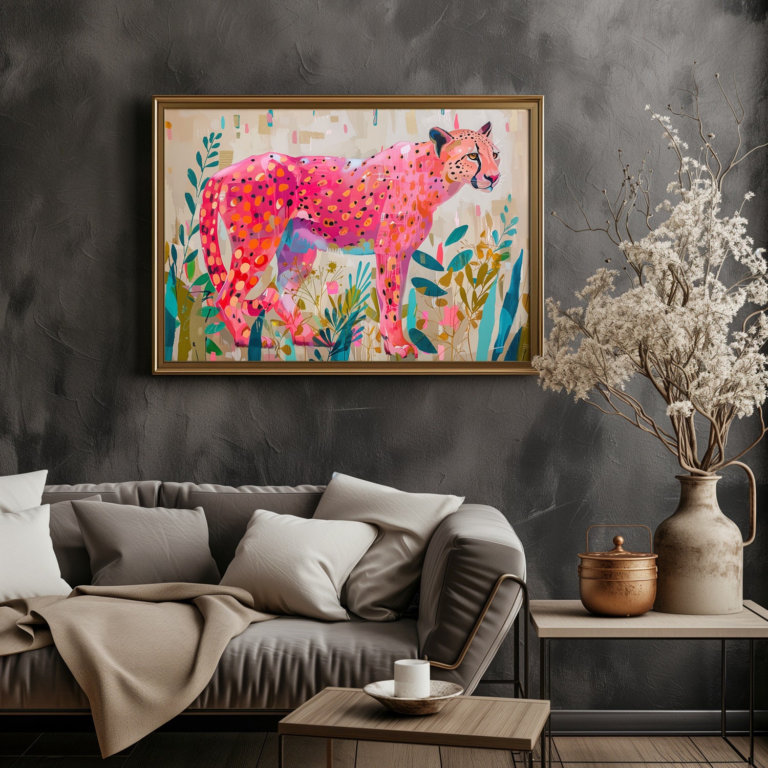 Pink Cheetah Digital Print Modern Abstract Animal Wall Art Leopard ...