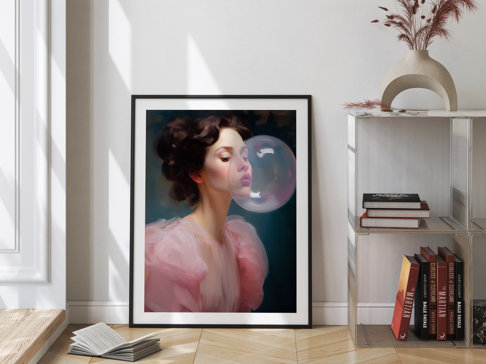 Girl and Bubble Gum Digital Print - Portrait Oil Painting Wall Art ...