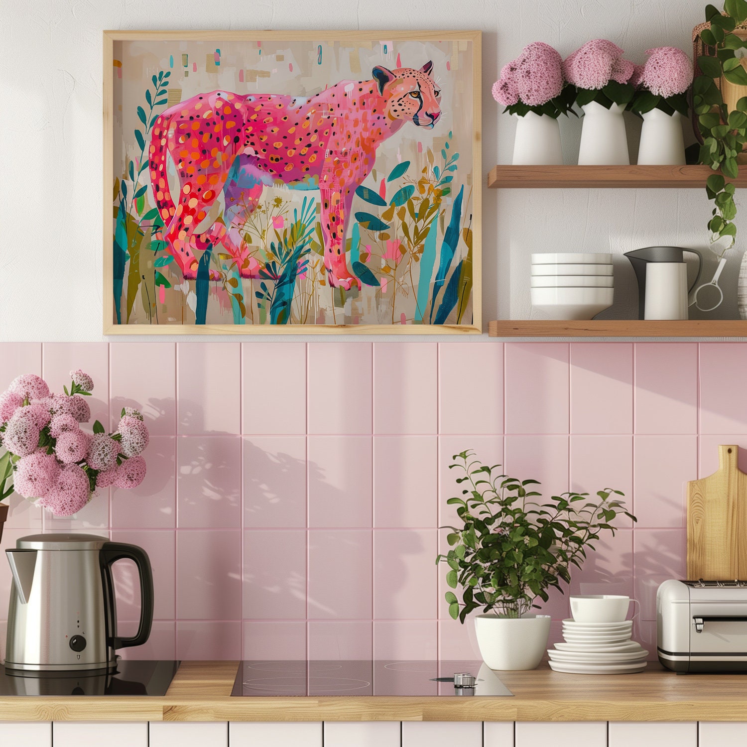 Pink Cheetah Digital Print Modern Abstract Animal Wall Art Leopard ...