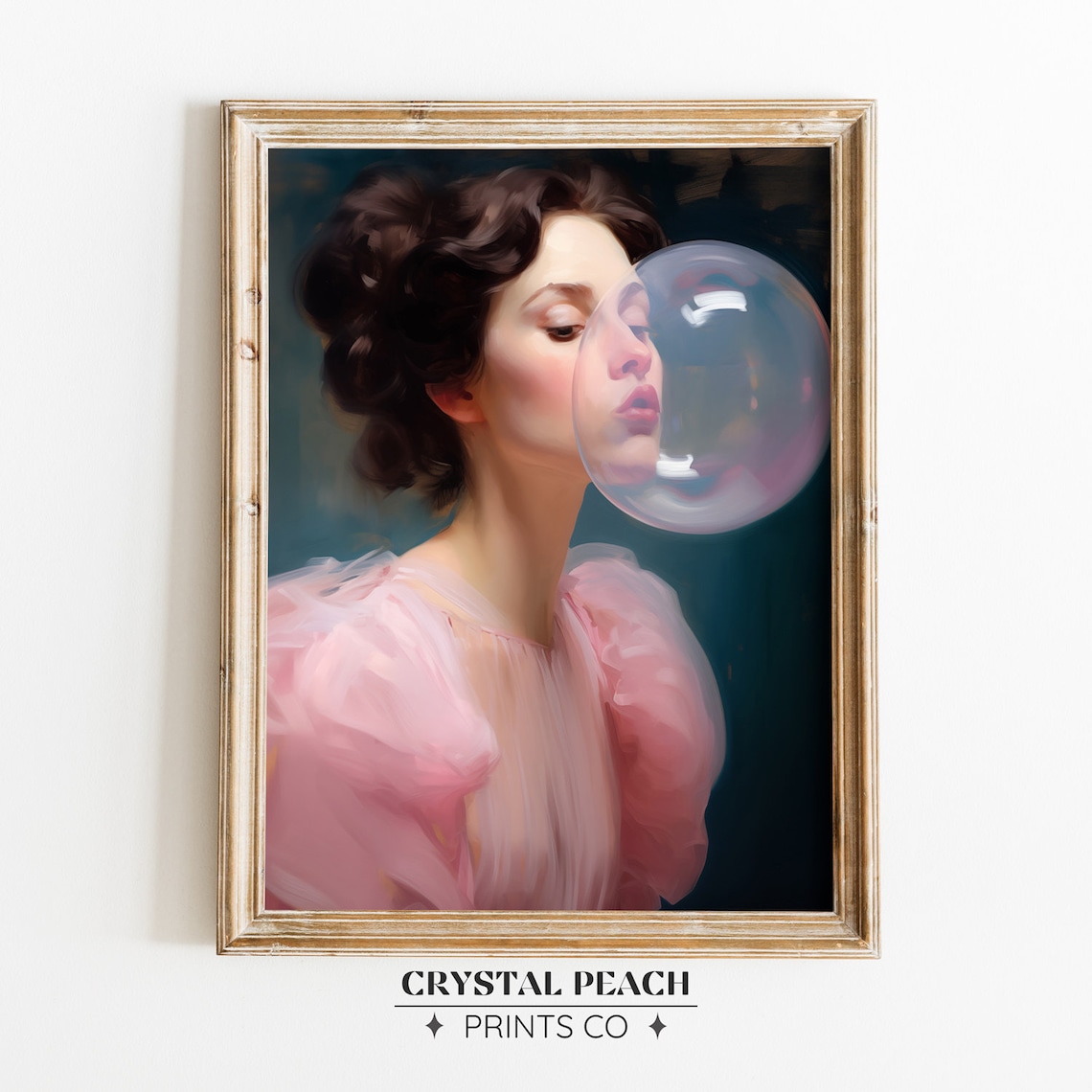 Girl and Bubble Gum Digital Print Portrait Oil Painting Wall Art Moody ...