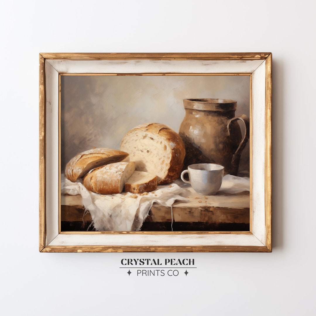 Rustic Bread Pitcher and Mug Still Life Digital Print - Farmhouse ...