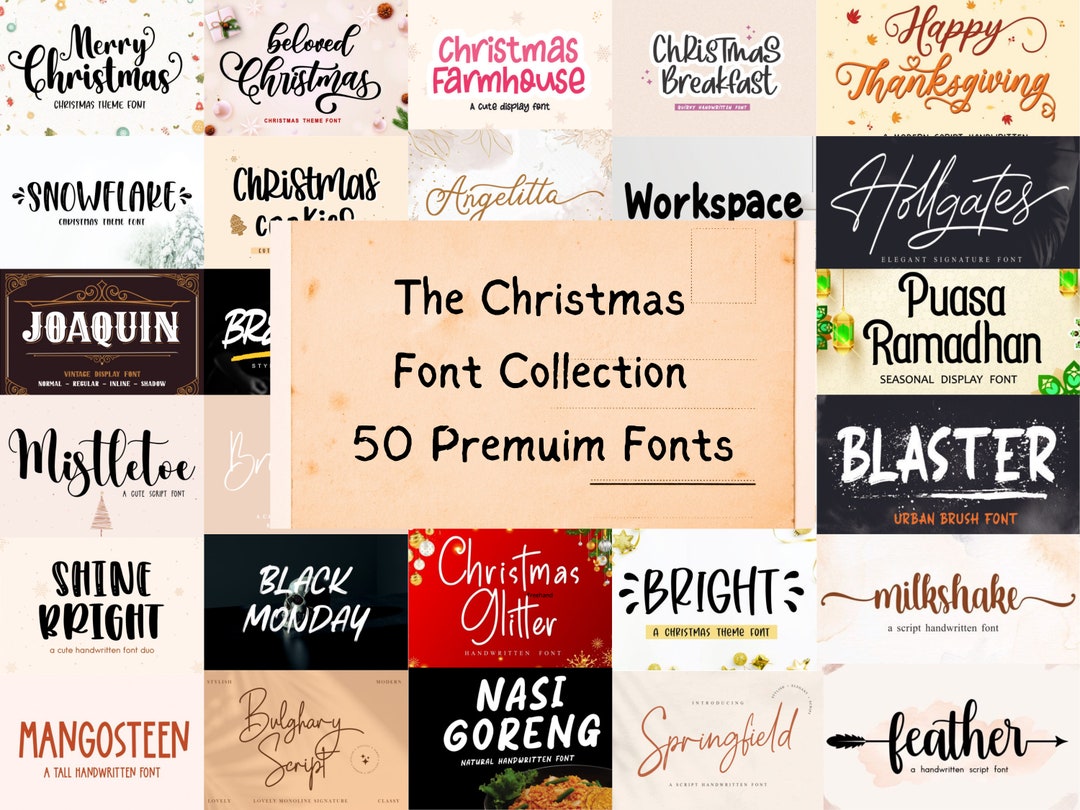 Christmas Font Collection Bundle, 50 Premium Fonts, Christmas Fonts ...