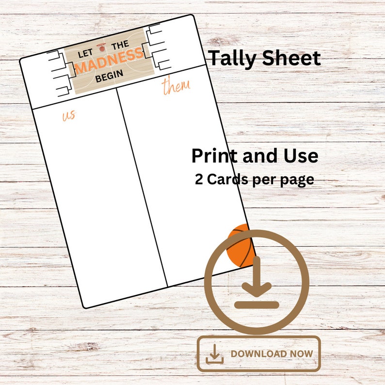 March Madness Score Sheet, March Bunco Night, Tally Sheet, Table Marer ...