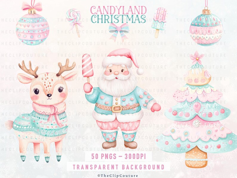 Pastel Christmas Clipart, Candyland Cute Watercolor, Nutcracker PNG ...