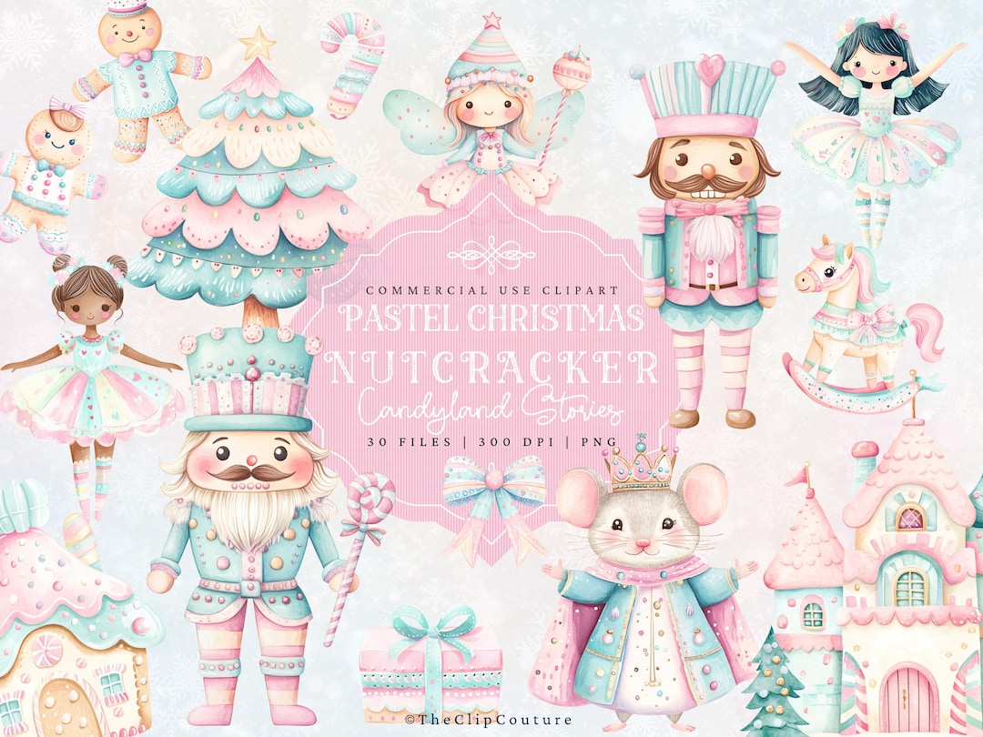 Nutcracker Christmas Clipart, Candyland Pastel Clipart, Christmas ...