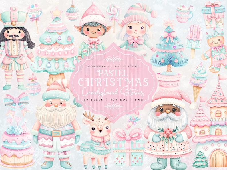 Pastel Christmas Clipart, Candyland Cute Watercolor, Nutcracker PNG ...