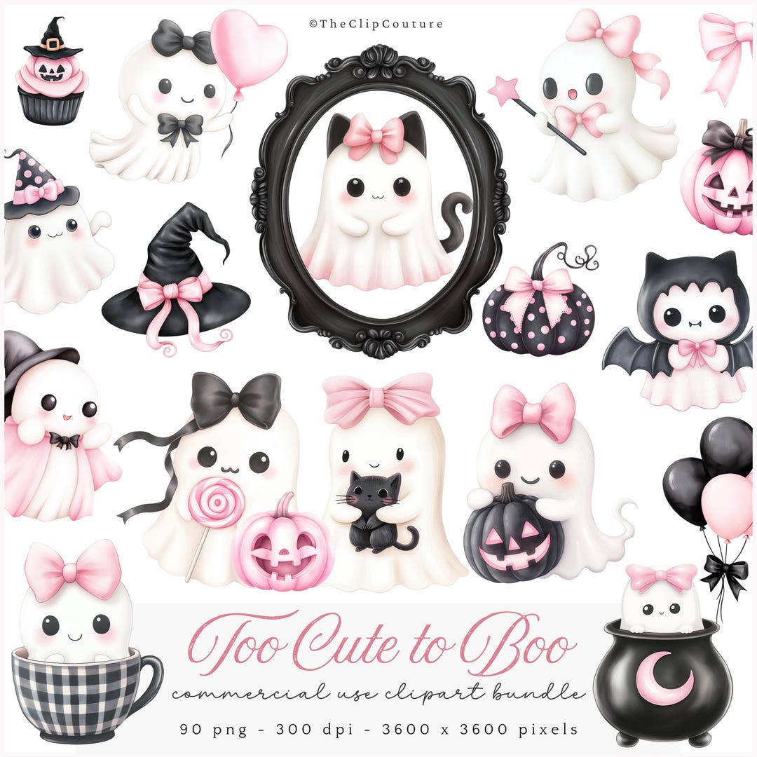 Cute Ghost Halloween Clipart, Pink Halloween Clipart, Pastel Watercolor ...