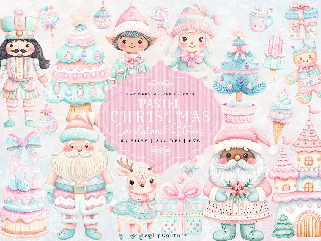 Pastel Christmas Clipart, Candyland Cute Watercolor, Nutcracker PNG ...