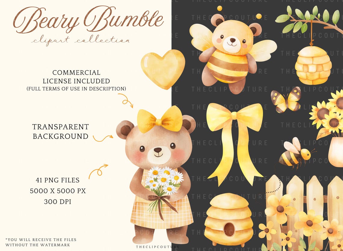 Bee and Bear Clipart, Honey Bear Graphics PNG, Bumble Bee Honey Nursery ...