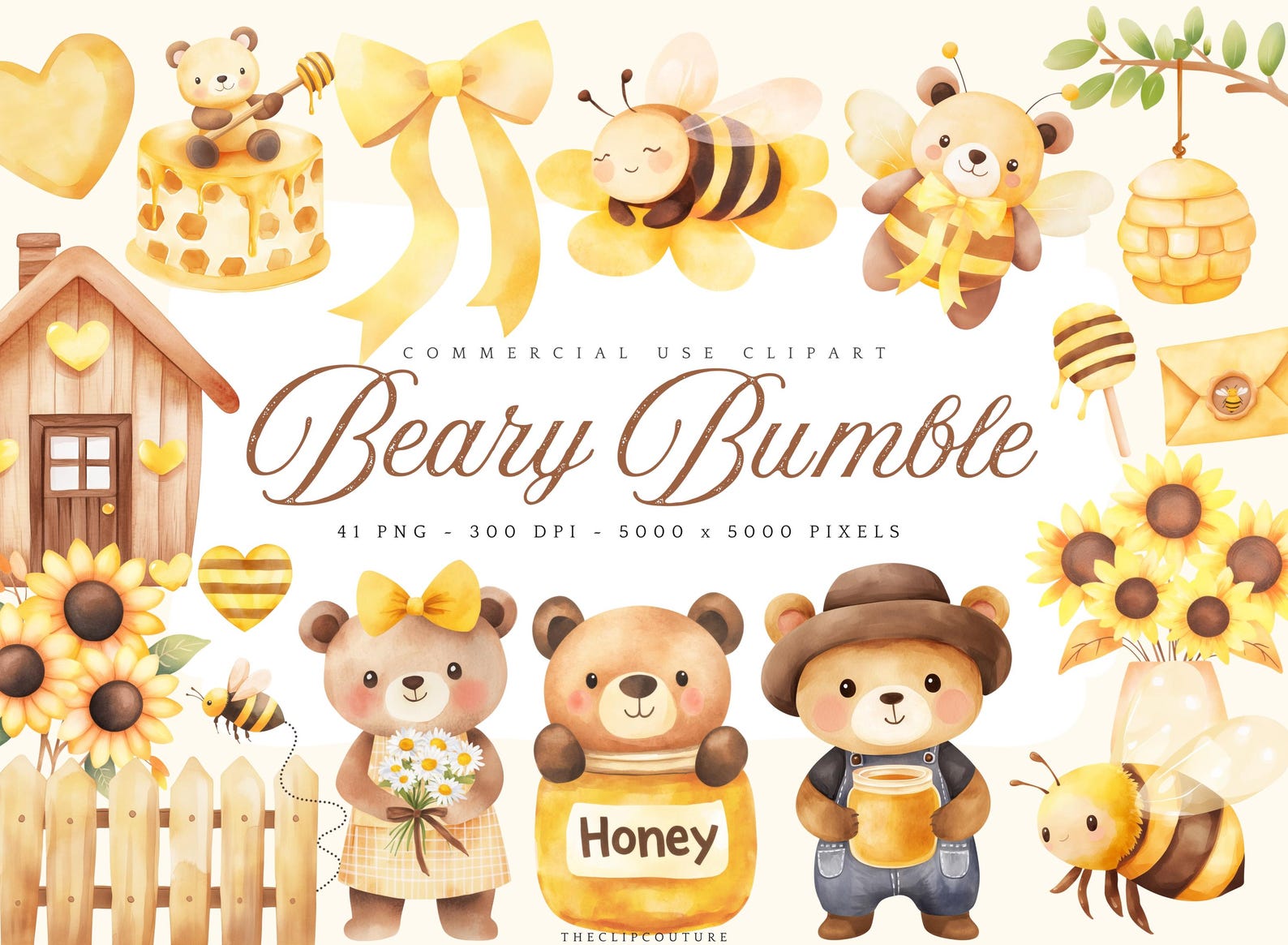 Bee and Bear Clipart, Honey Bear Graphics PNG, Bumble Bee Honey Nursery ...