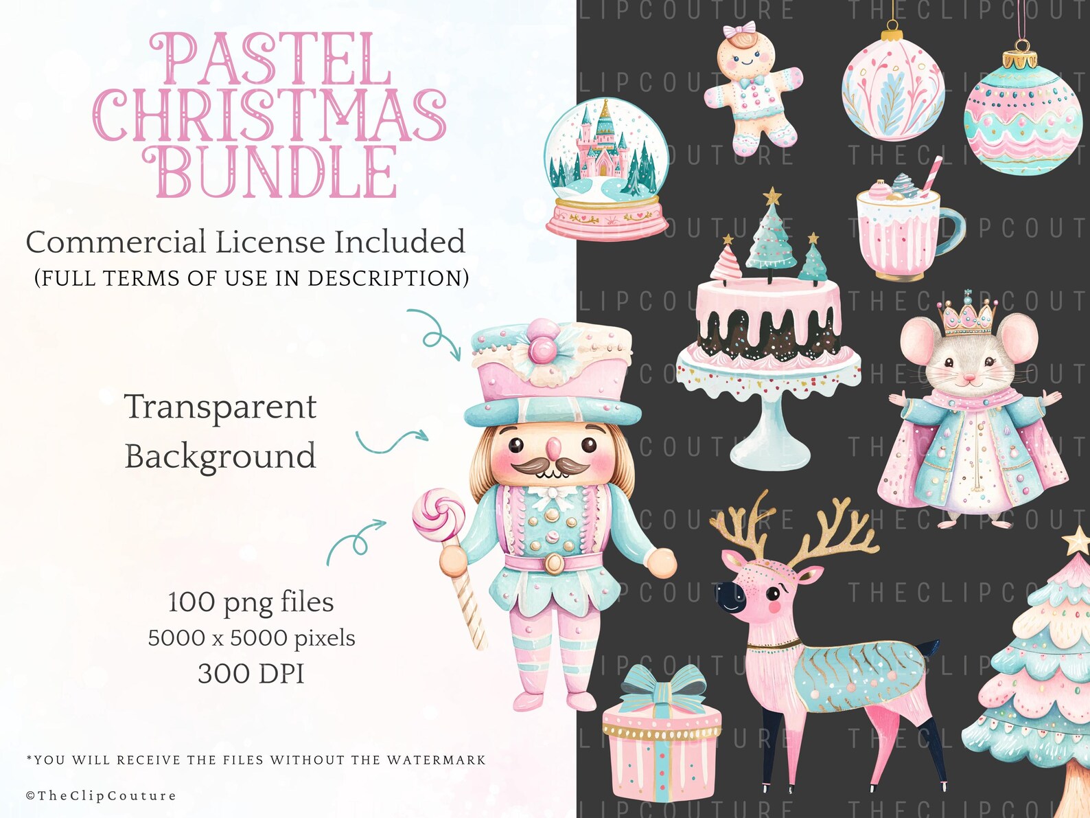 Pastel Christmas Clipart Bundle, Nutcracker PNG, Candyland Clipart ...