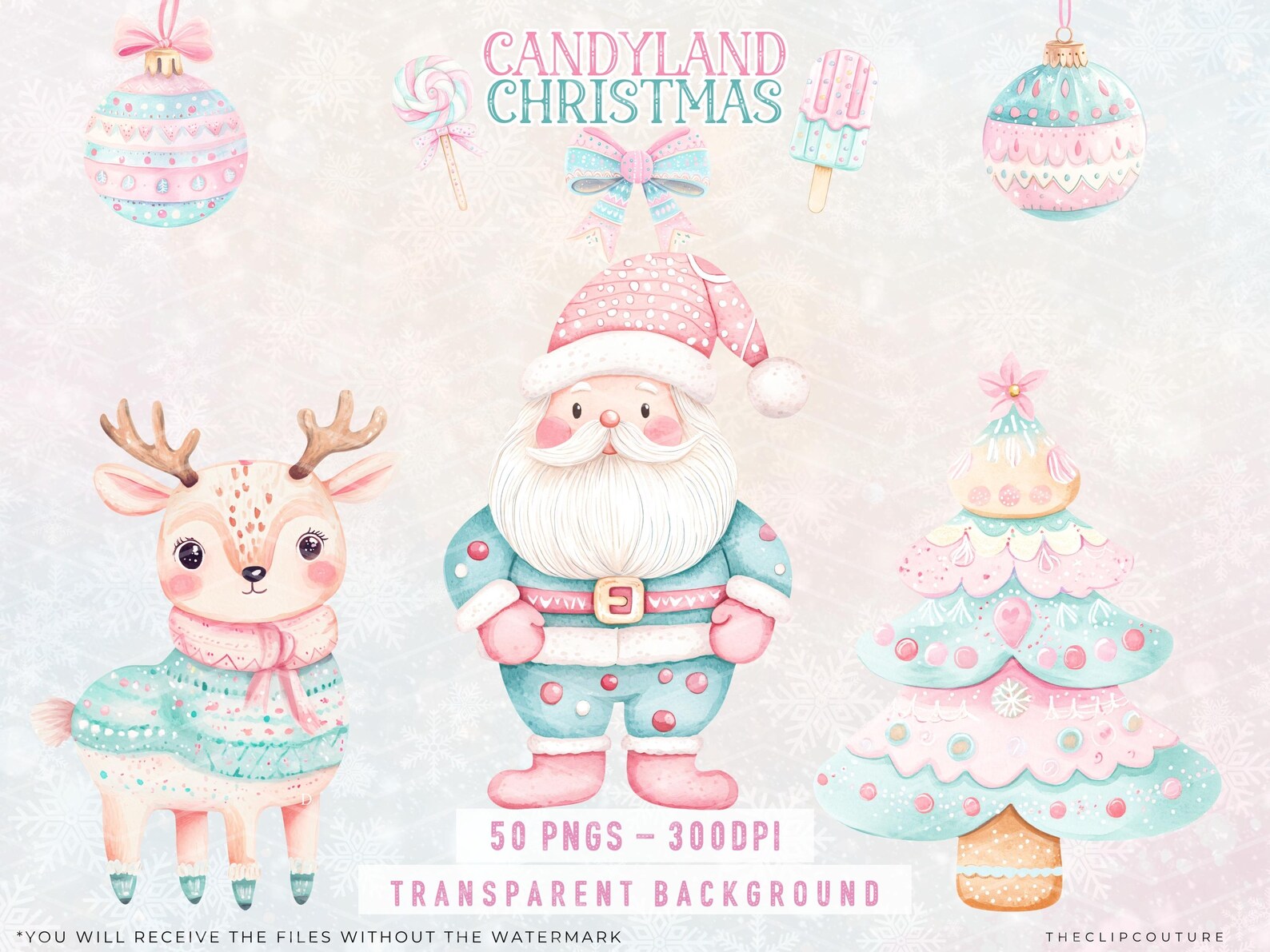 Pastel Christmas Clipart, Candyland Cute Watercolor, Nutcracker PNG ...