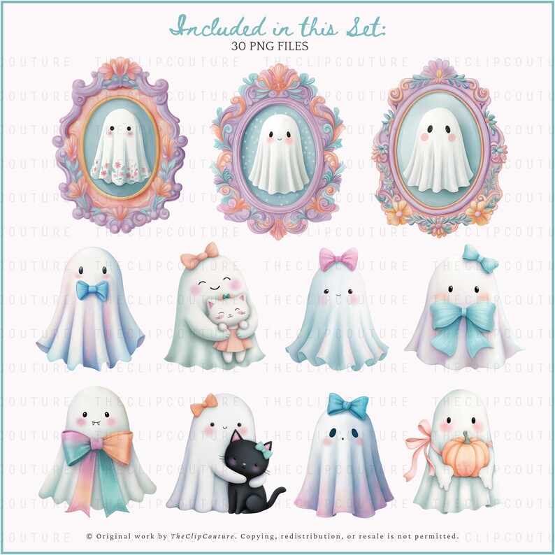 Cute Ghost Halloween Clipart, Pastel Halloween Clipart, Halloween Baby ...