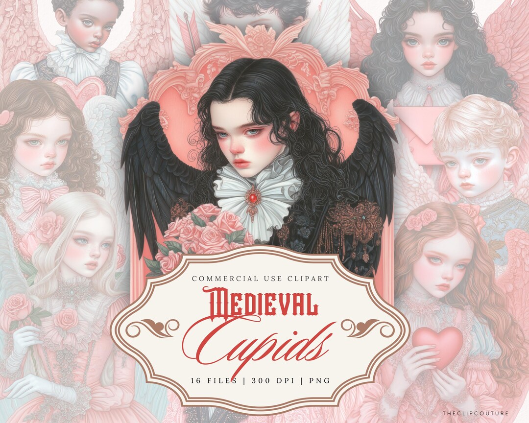 Medieval Valentine Angels Clipart, Valentine Cupid PNG, Fantasy Clipart ...