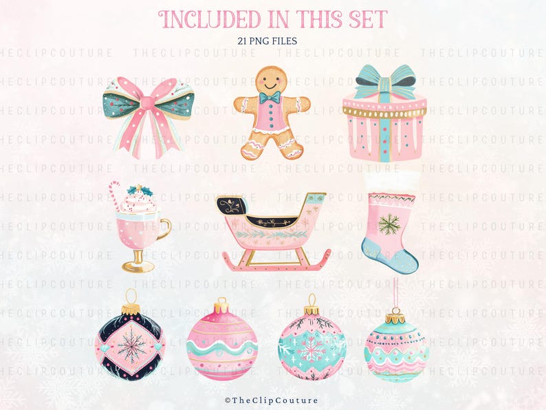 Pastel Christmas Clipart, Pink Christmas PNG, Gingerbread Cookie ...