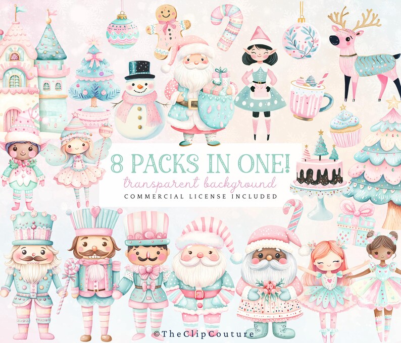 Pastel Christmas Clipart Bundle, Nutcracker, Candyland PNG, Candy Xmas ...