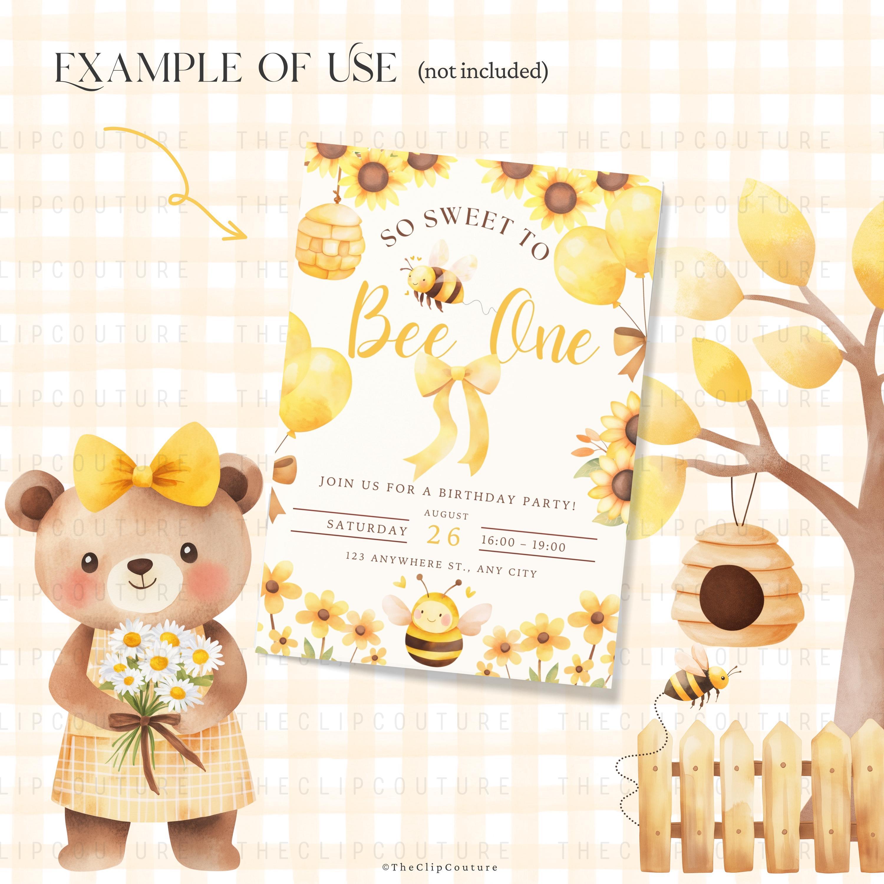 Watercolor Bee and Bear Clipart, Bumblebee Baby Shower PNG, Bee Day ...