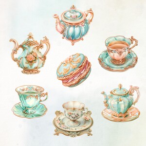 Tea Party Clipart, Rococo Tea Set, Tea Cup Clip Art, Watercolor Tea ...