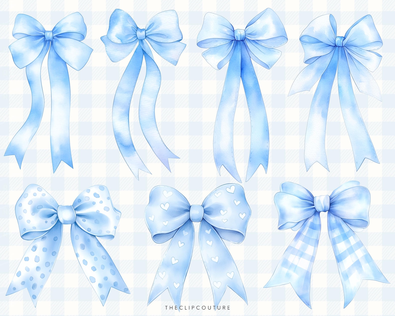Light Blue Bows Clipart, Coquette Ribbon PNG, Watercolor Blue Bows ...