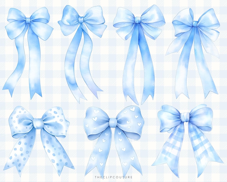 Light Blue Bows Clipart, Coquette Ribbon PNG, Watercolor Blue Bows ...