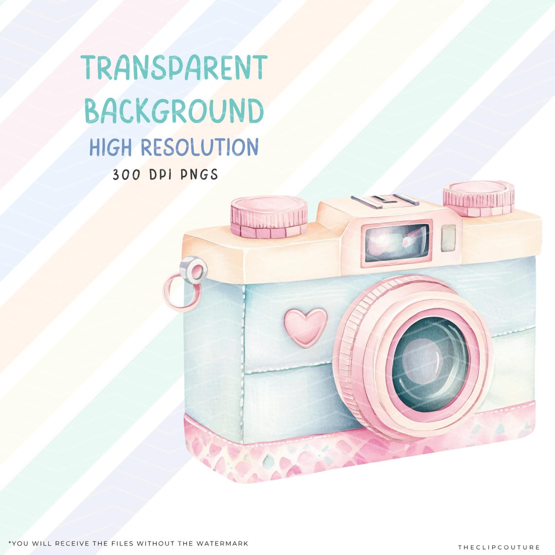Vintage Camera Clipart, Retro Watercolor Camera PNG, Kawaii Cameras ...