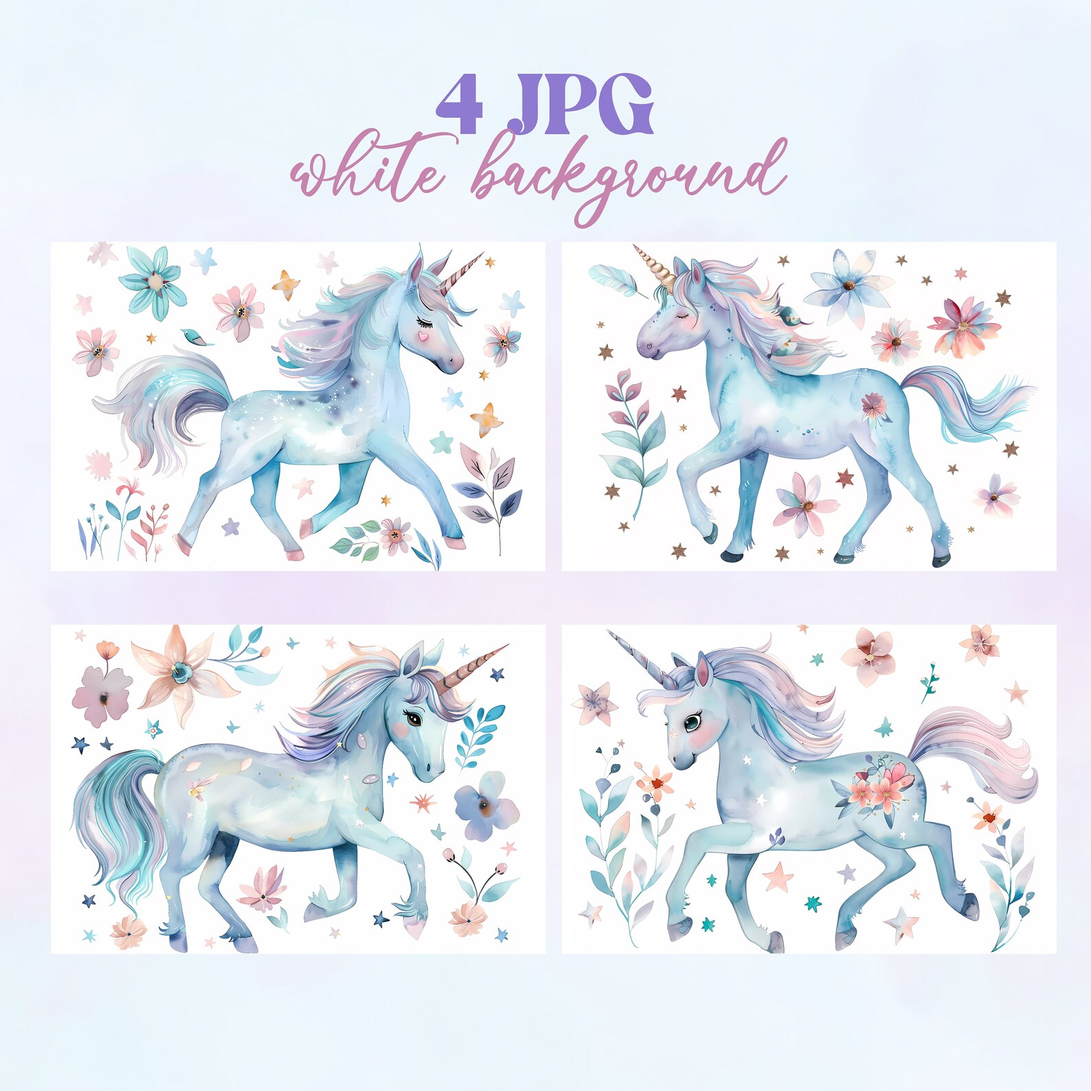 Magical Unicorn Watercolor Clipart Set for Girl's Birthday Party and ...