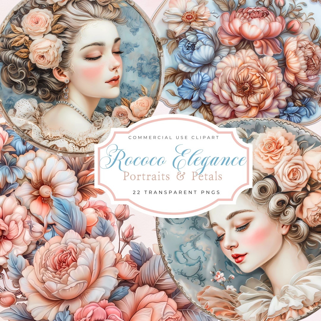 Rococo Regency Era Clipart, Romantic Floral Bouquet, Vintage Lady ...