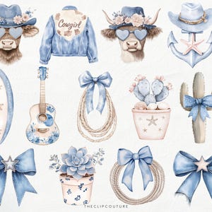 Coastal Cowgirl PNG Clipart, Watercolor Blue Cowgirl Clipart, Blue ...