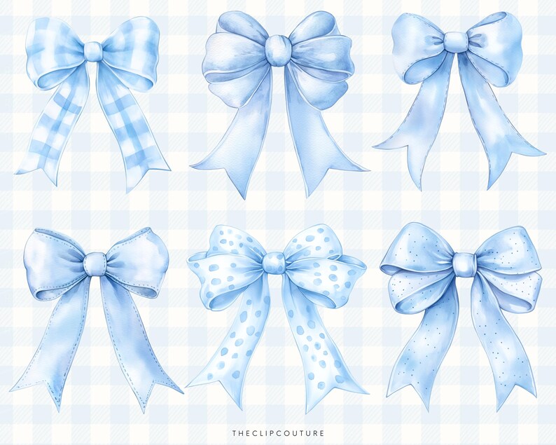 Light Blue Bows Clipart, Coquette Ribbon PNG, Watercolor Blue Bows ...
