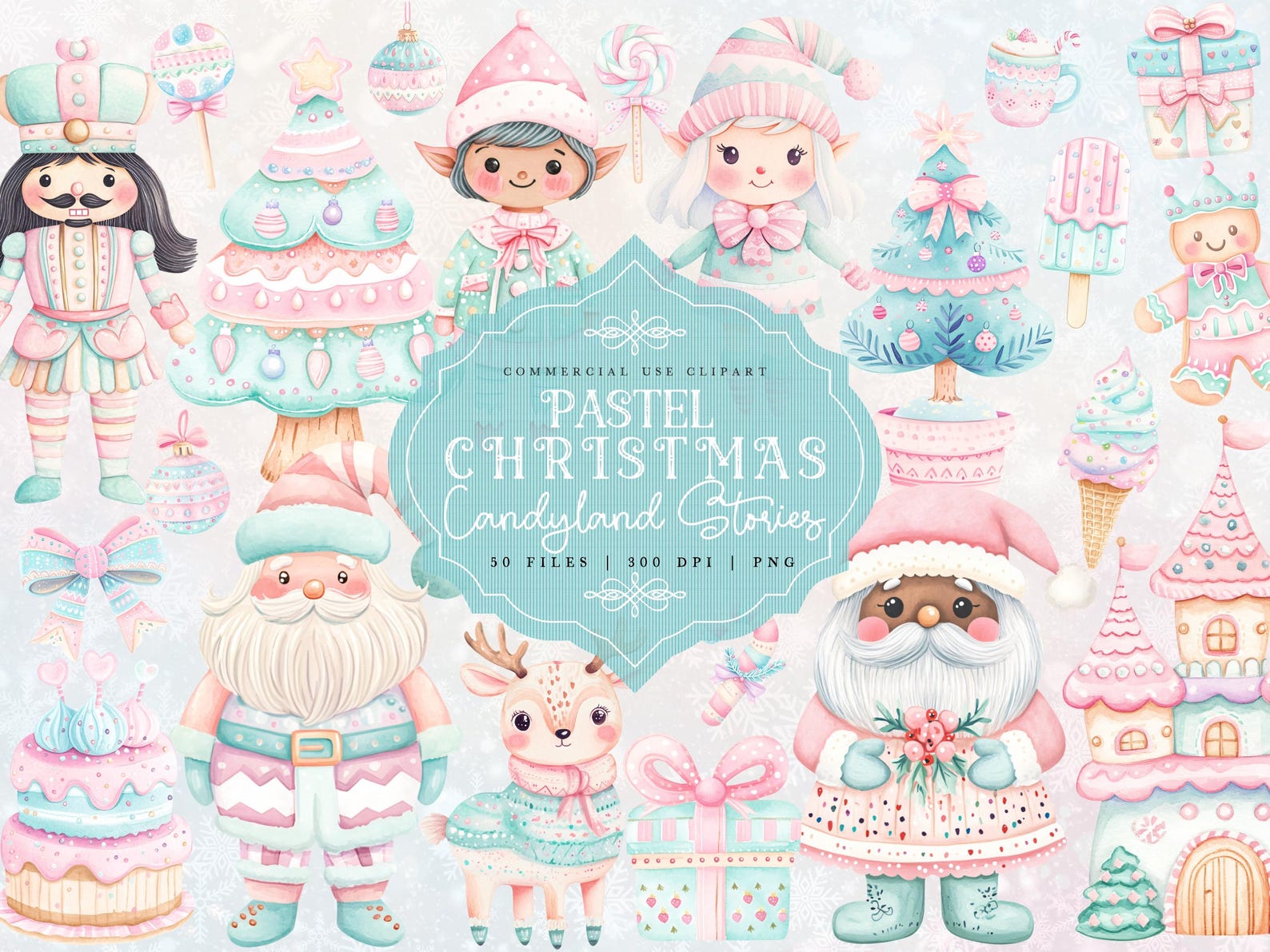 Pastel Christmas Clipart, Candyland Cute Watercolor, Nutcracker PNG ...