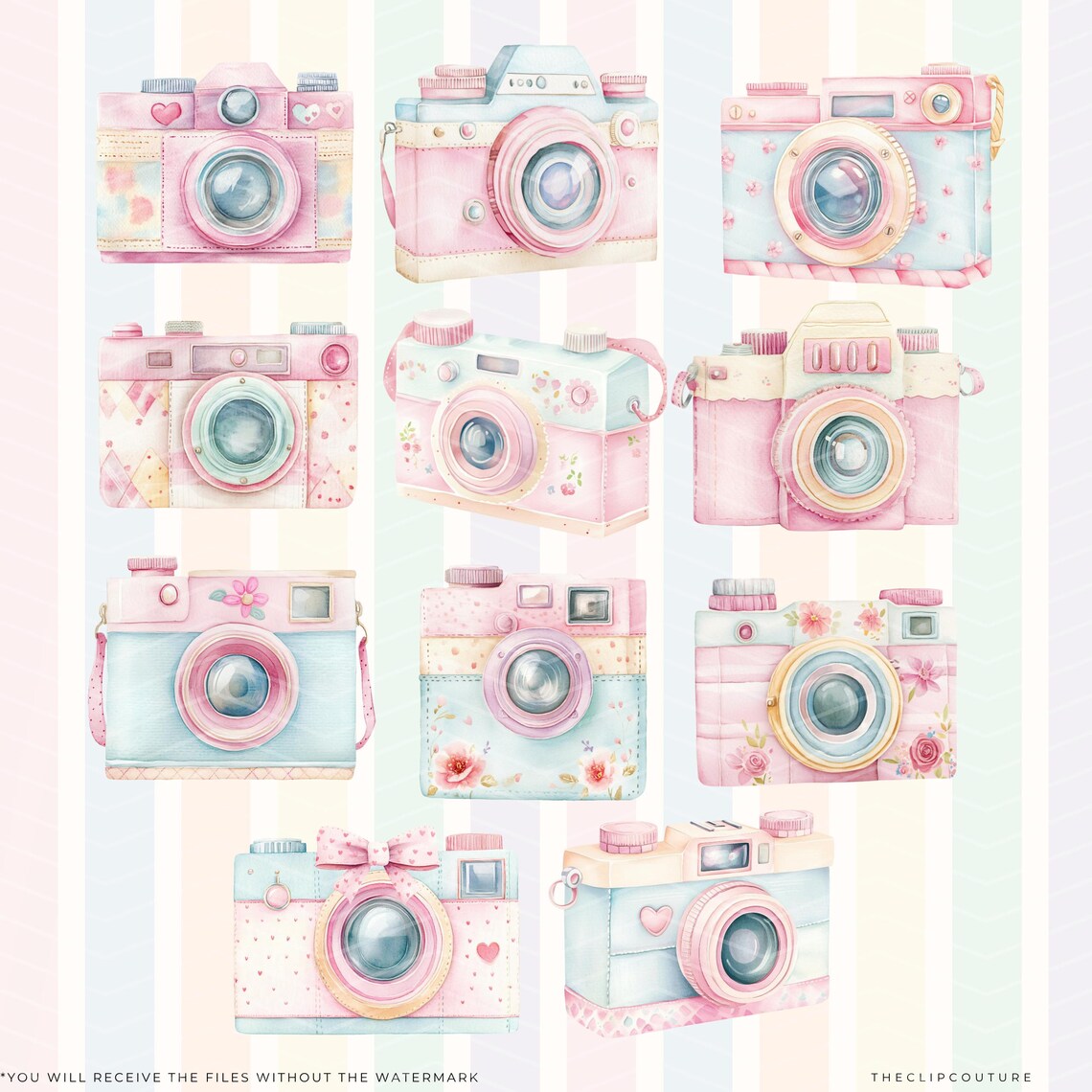 Vintage Camera Clipart, Retro Watercolor Camera PNG, Kawaii Cameras ...