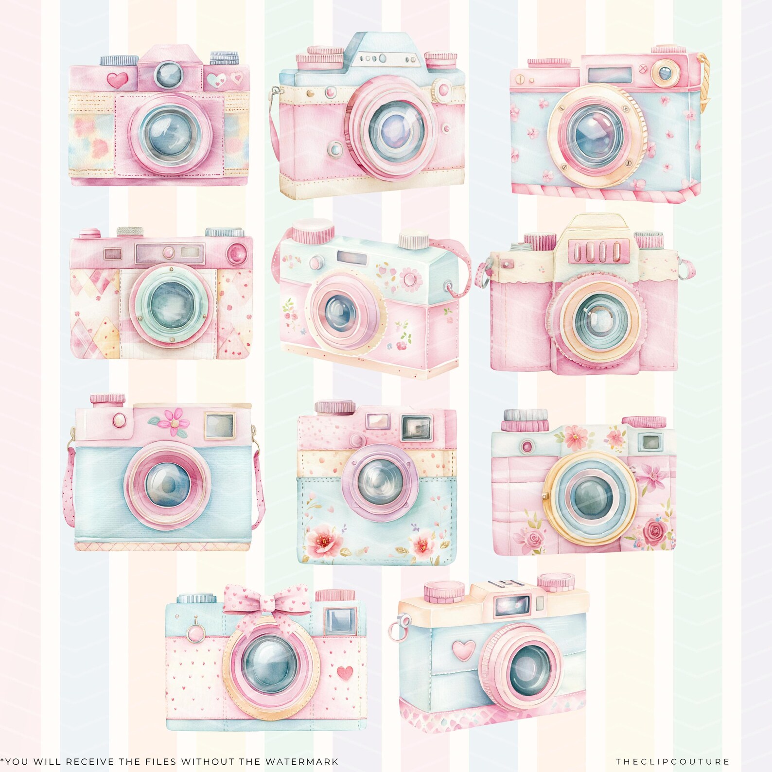 Vintage Camera Clipart, Retro Watercolor Camera PNG, Kawaii Cameras ...